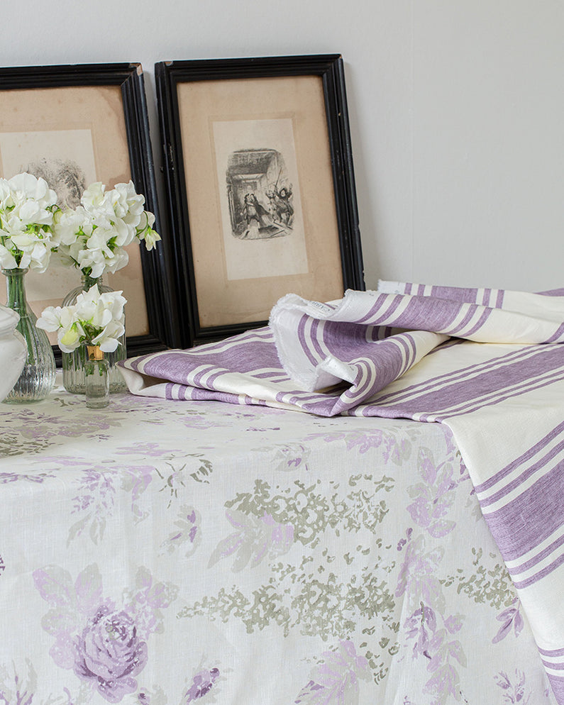 Mary Lilac on White Linen | Cabbages & Roses– cabbagesandroses