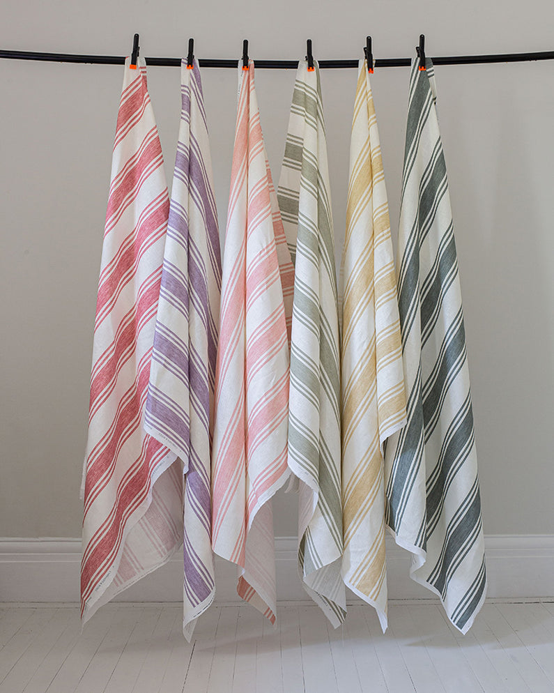 Faded Stripe Lilac on White Linen | Cabbages & Roses– cabbagesandroses