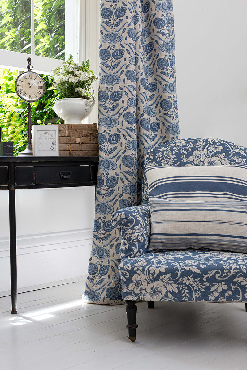 Martha Navy on Natural Linen | Cabbages & Roses– cabbagesandroses