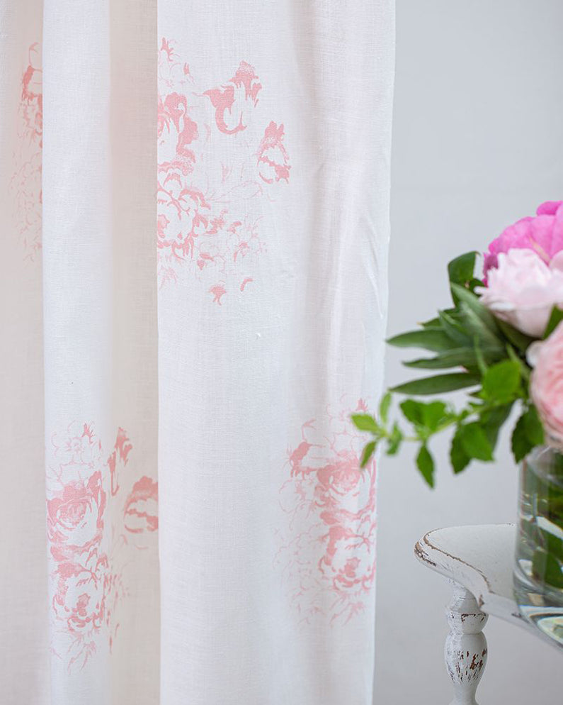 Hatley Pink on White Linen | Cabbages & Roses– cabbagesandroses