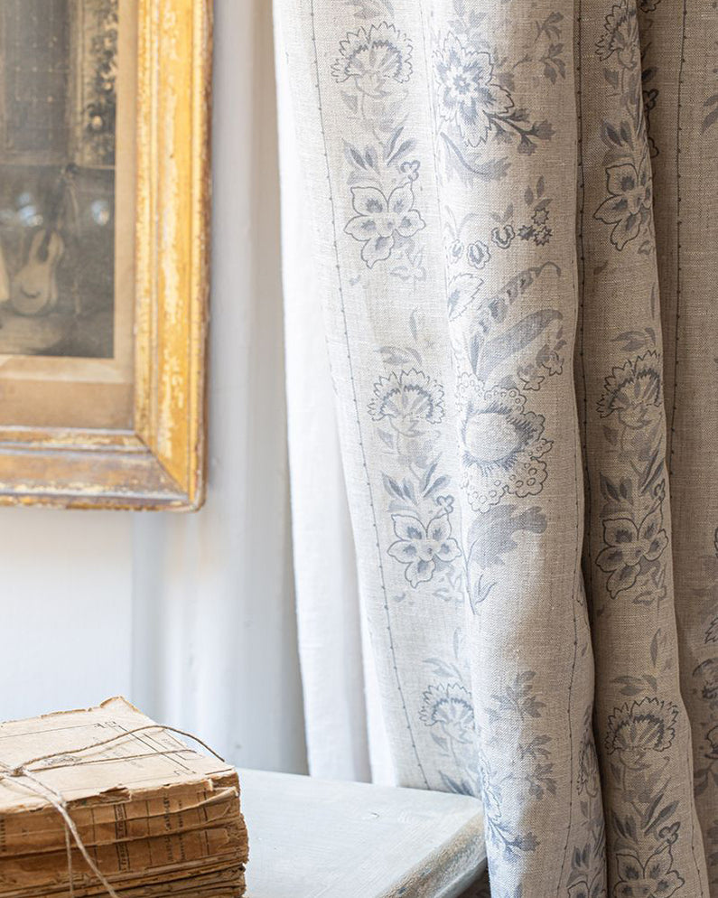 India Rose French Blue on Natural Linen | Cabbages & Roses ...