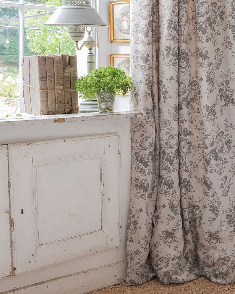 Paris Rose Charcoal on Natural Linen | Cabbages & Roses– cabbagesandroses