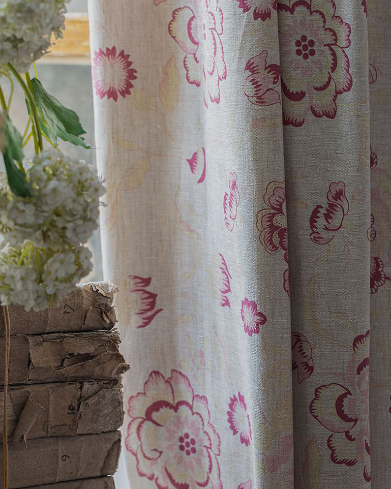 Elgin Raspberry on Natural Linen | Cabbages & Roses– cabbagesandroses