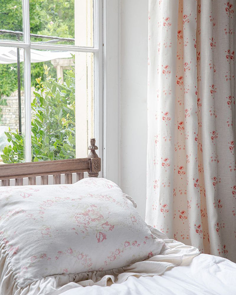 Catherine Rose Pink on White Linen | Cabbages & Roses– cabbagesandroses