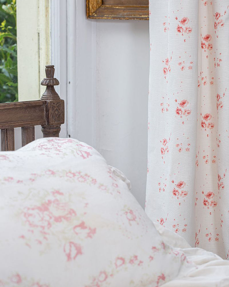Catherine Rose Pink on White Linen | Cabbages & Roses– cabbagesandroses