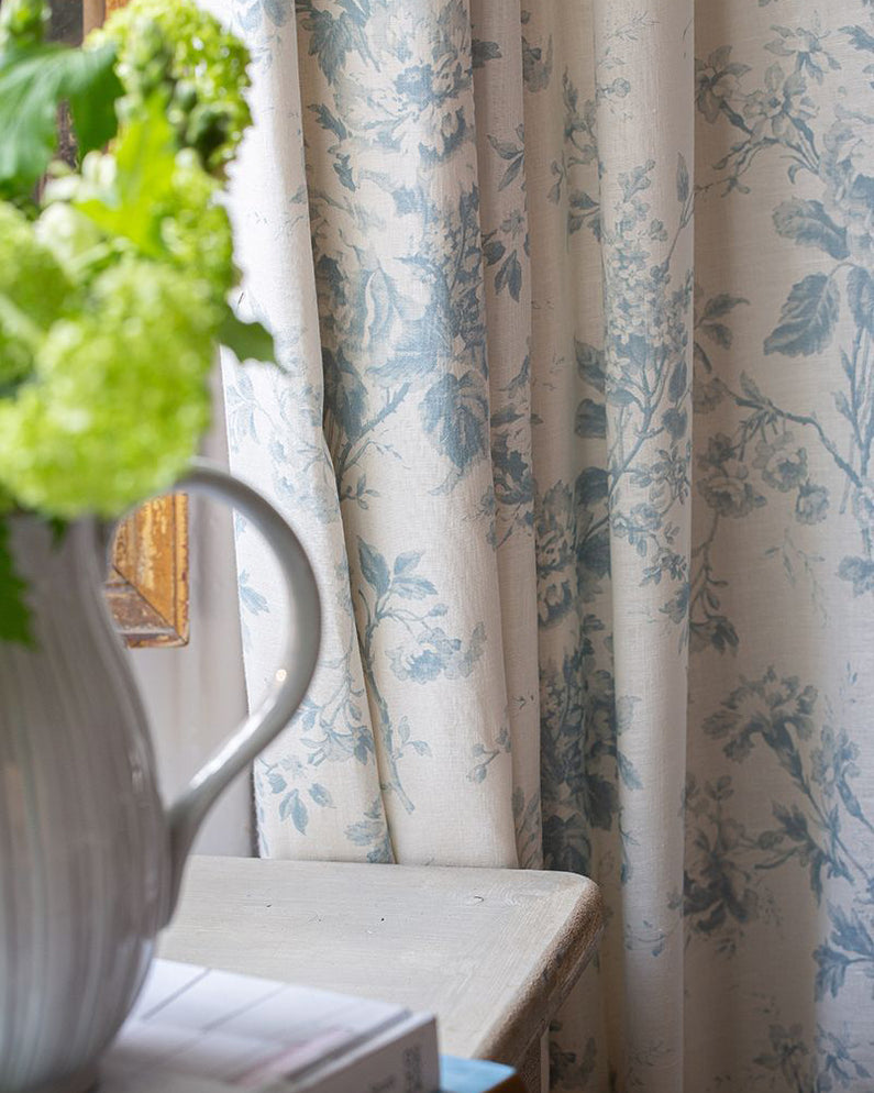 Alderney Blue on White Linen | Cabbages & Roses– cabbagesandroses