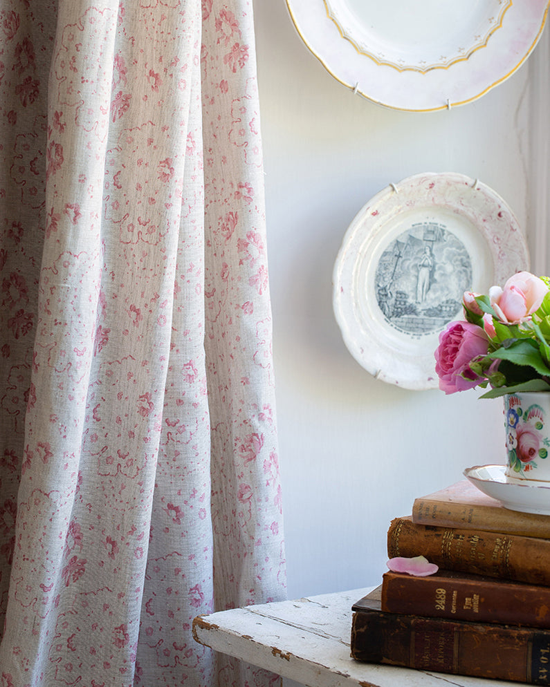New Penny Raspberry on Natural Linen | Cabbages & Roses– cabbagesandroses