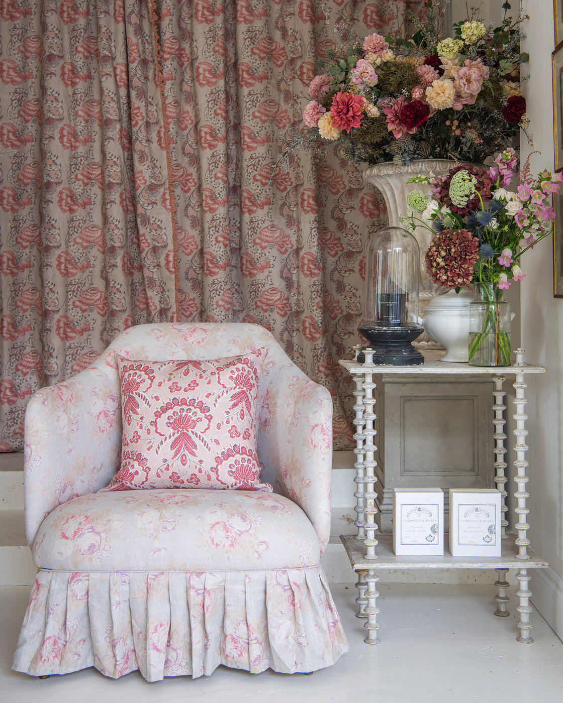 Rosemary Raspberry on White Linen | Cabbages & Roses– cabbagesandroses